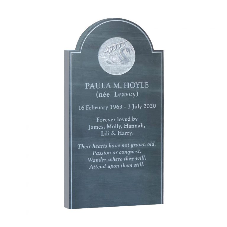 GHS417 - Monolith Headstone with Swan Carving - Memorials of Distinction