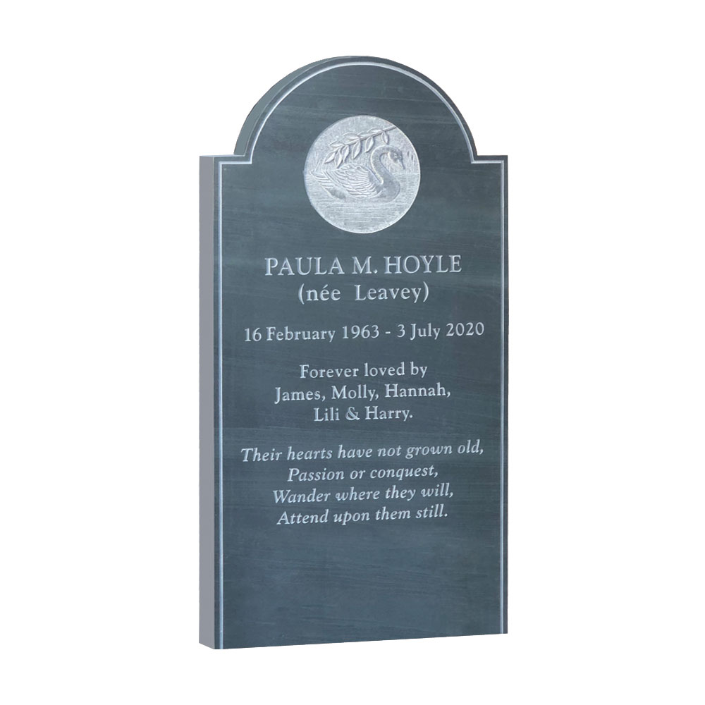 GHS417 - Monolith Headstone with Swan Carving - Memorials of Distinction